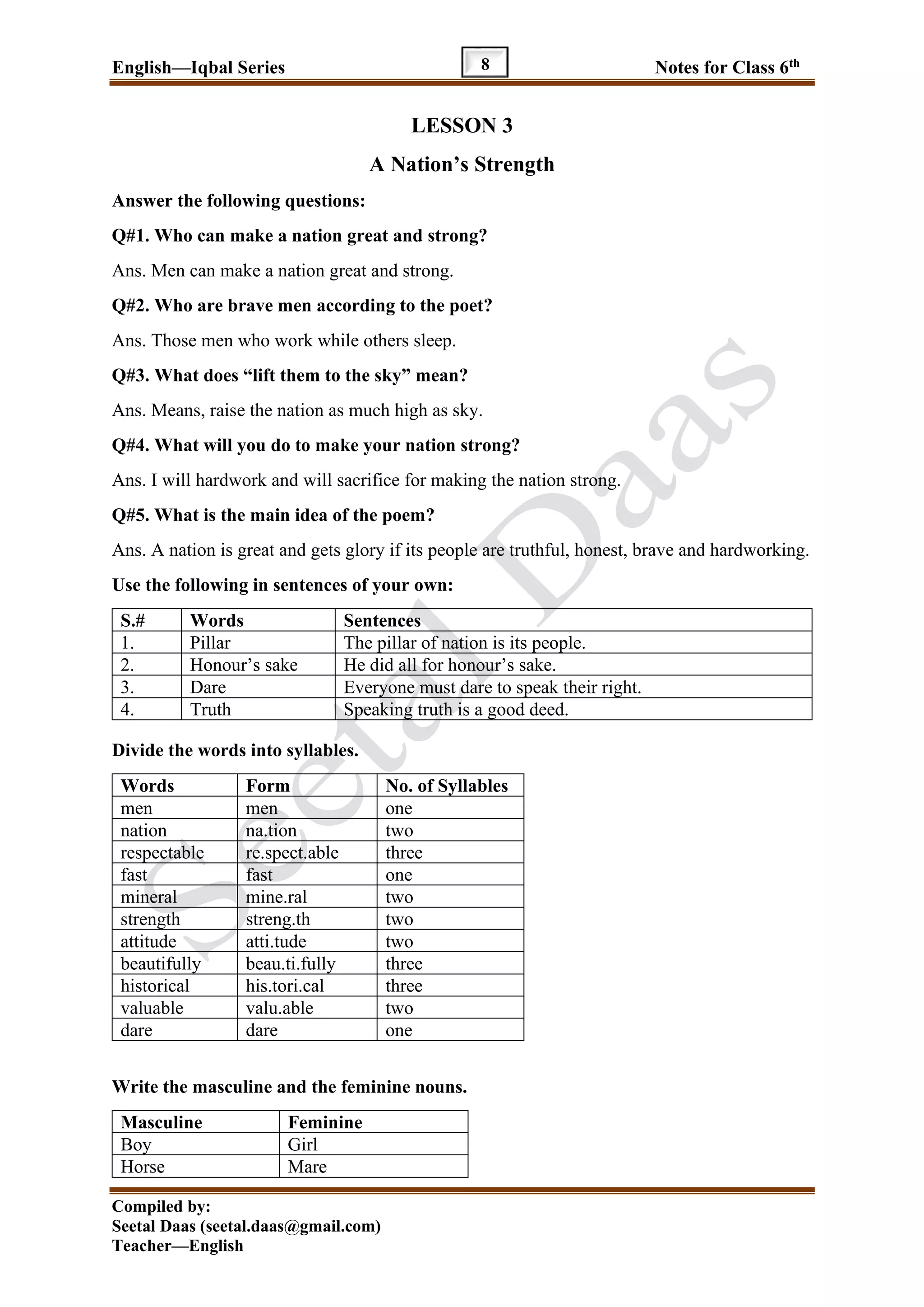 Iqbal Series English for Class 6th (solved) | PDF