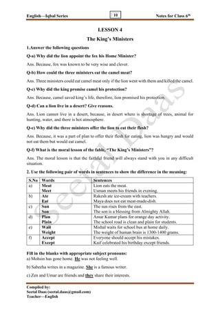 Iqbal Series English for Class 6th (solved) | PDF
