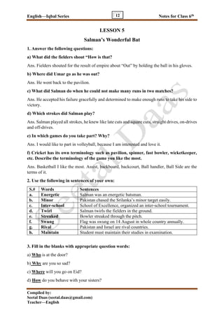 Iqbal Series English for Class 6th (solved) | PDF