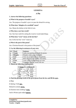 Iqbal Series English for Class 6th (solved) | PDF