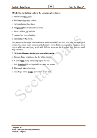 Iqbal Series English for Class 6th (solved) | PDF