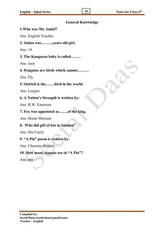 Iqbal Series English for Class 6th (solved) | PDF