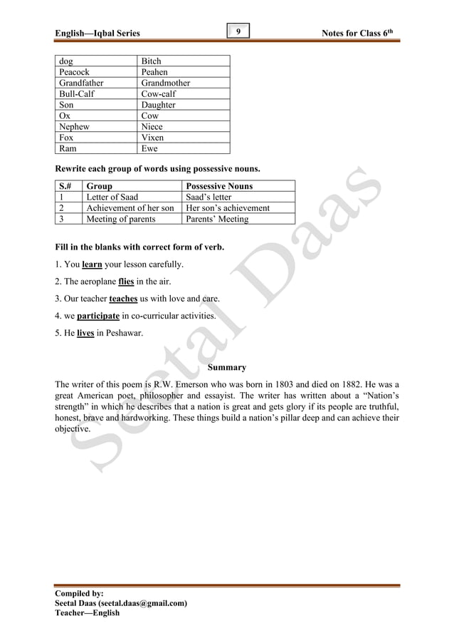 Iqbal Series English for Class 6th (solved) | PDF