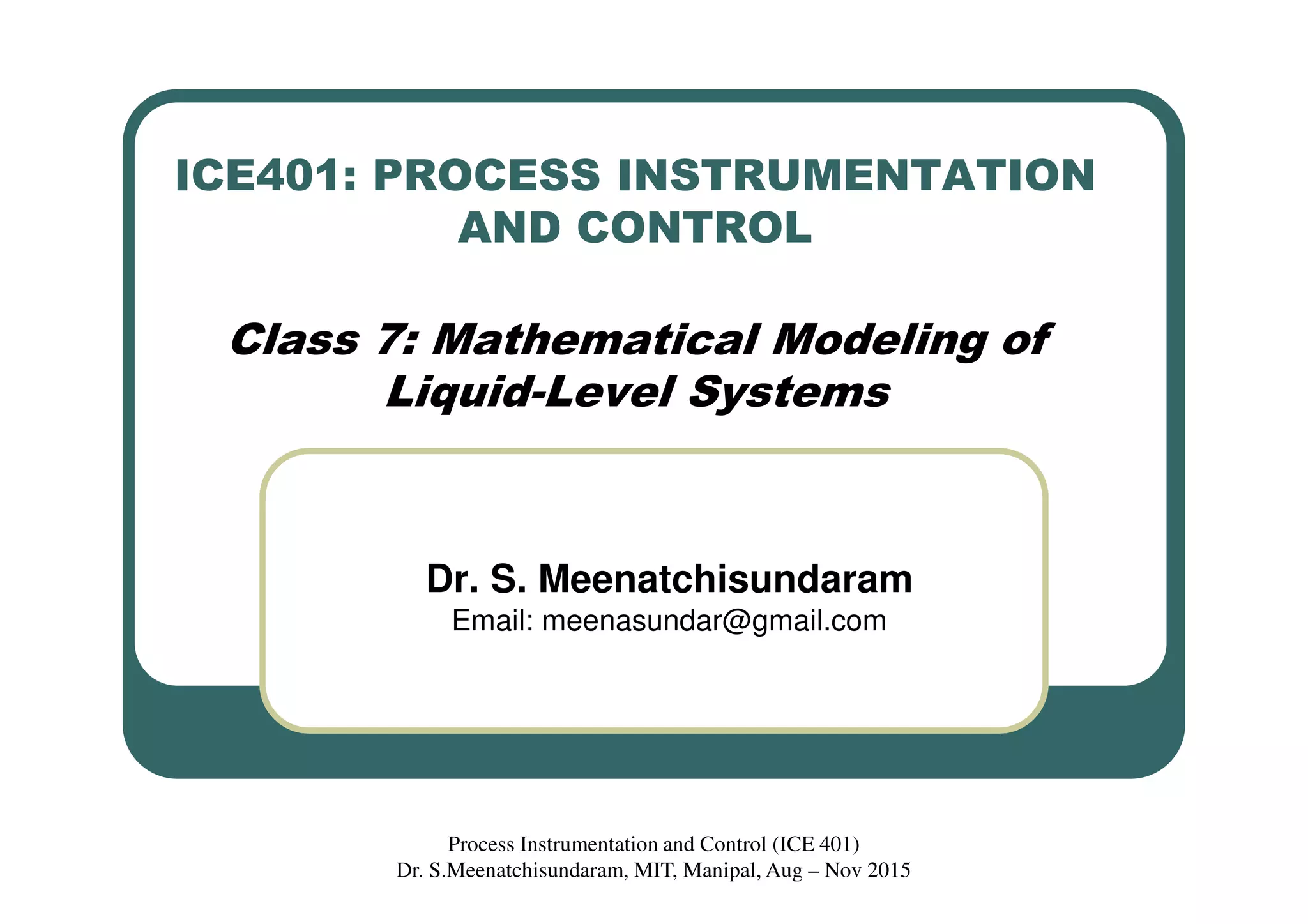 Class 7 mathematical modeling of liquid-level systems | PDF