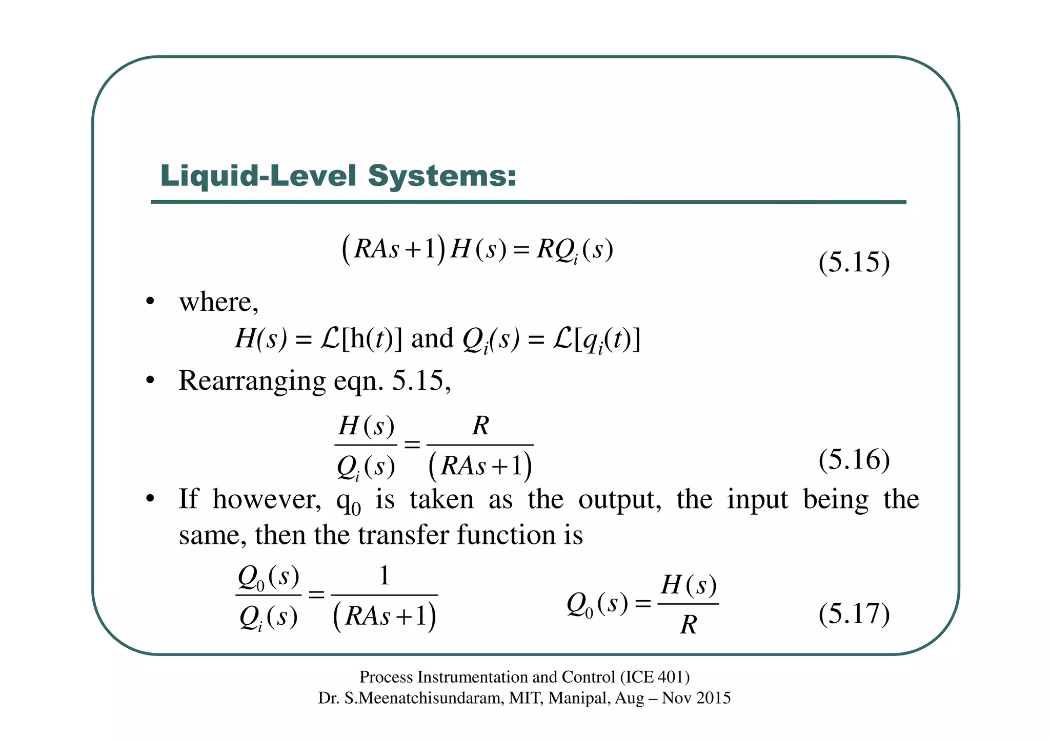 Class 7 mathematical modeling of liquid-level systems | PDF