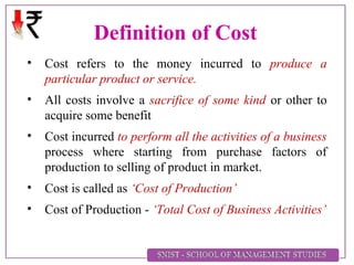 Cost Analysis : Definition of Cost, Types of Cost and Cost-output ...