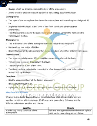 Class VII Social Science (Geography) Notes Chapter 4 Air | PDF