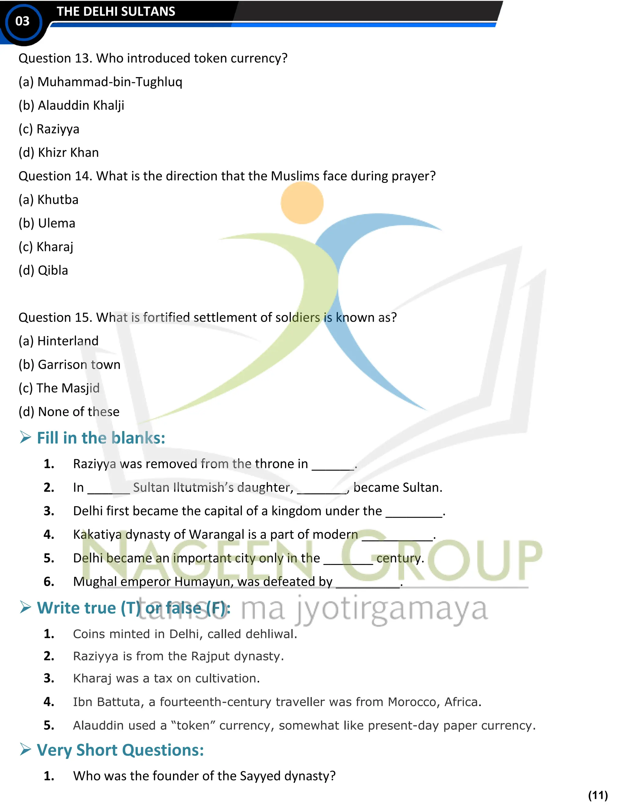 Class VII Social Science (History) Notes Chapter 3 Delhi 12th to 15th ...