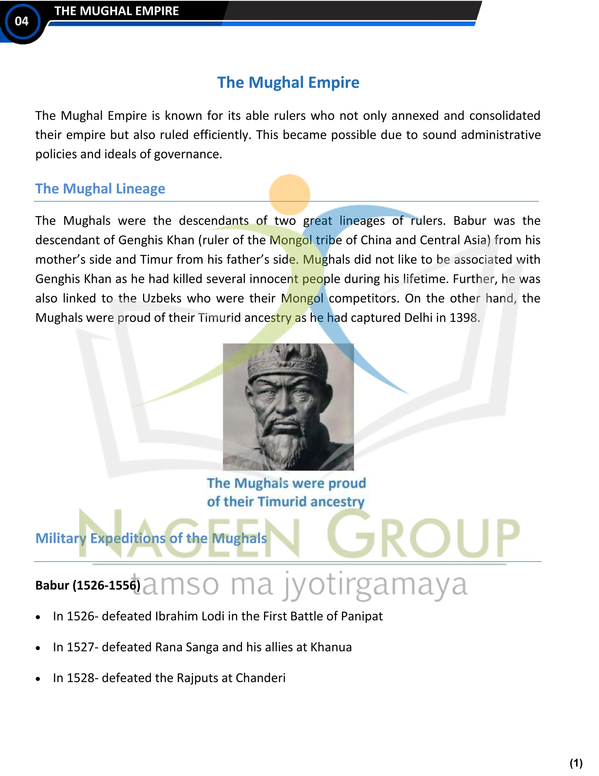 Class VII Social Science (History) Notes Chapter 4 The Mughals (16th To ...