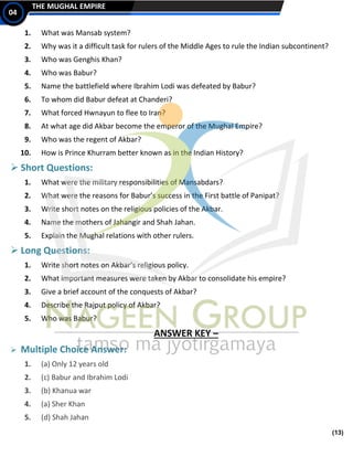 Class VII Social Science (History) Notes Chapter 4 The Mughals (16th To ...