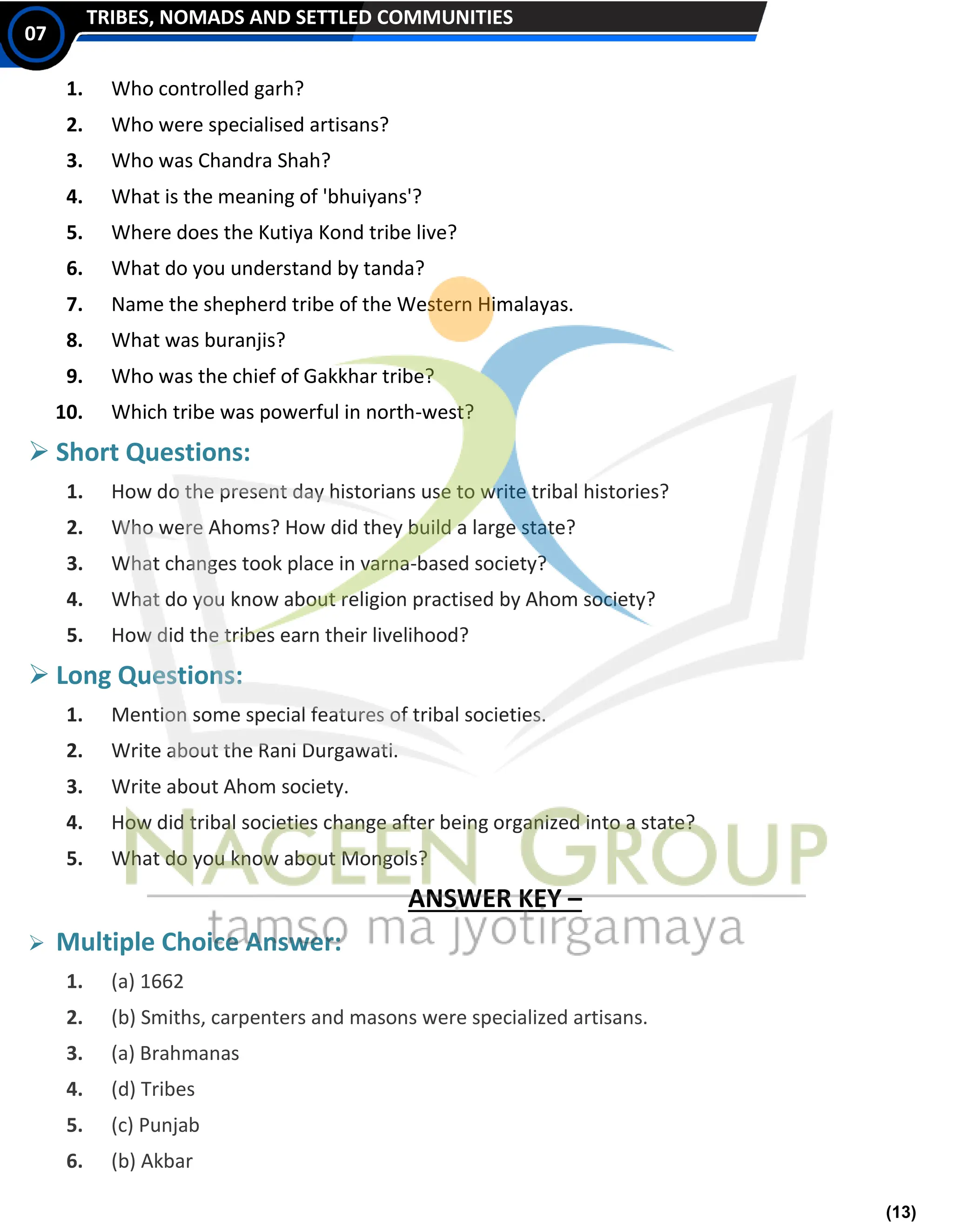 Class VII Social Science (History) Notes Chapter 5 Tribes Nomads and ...