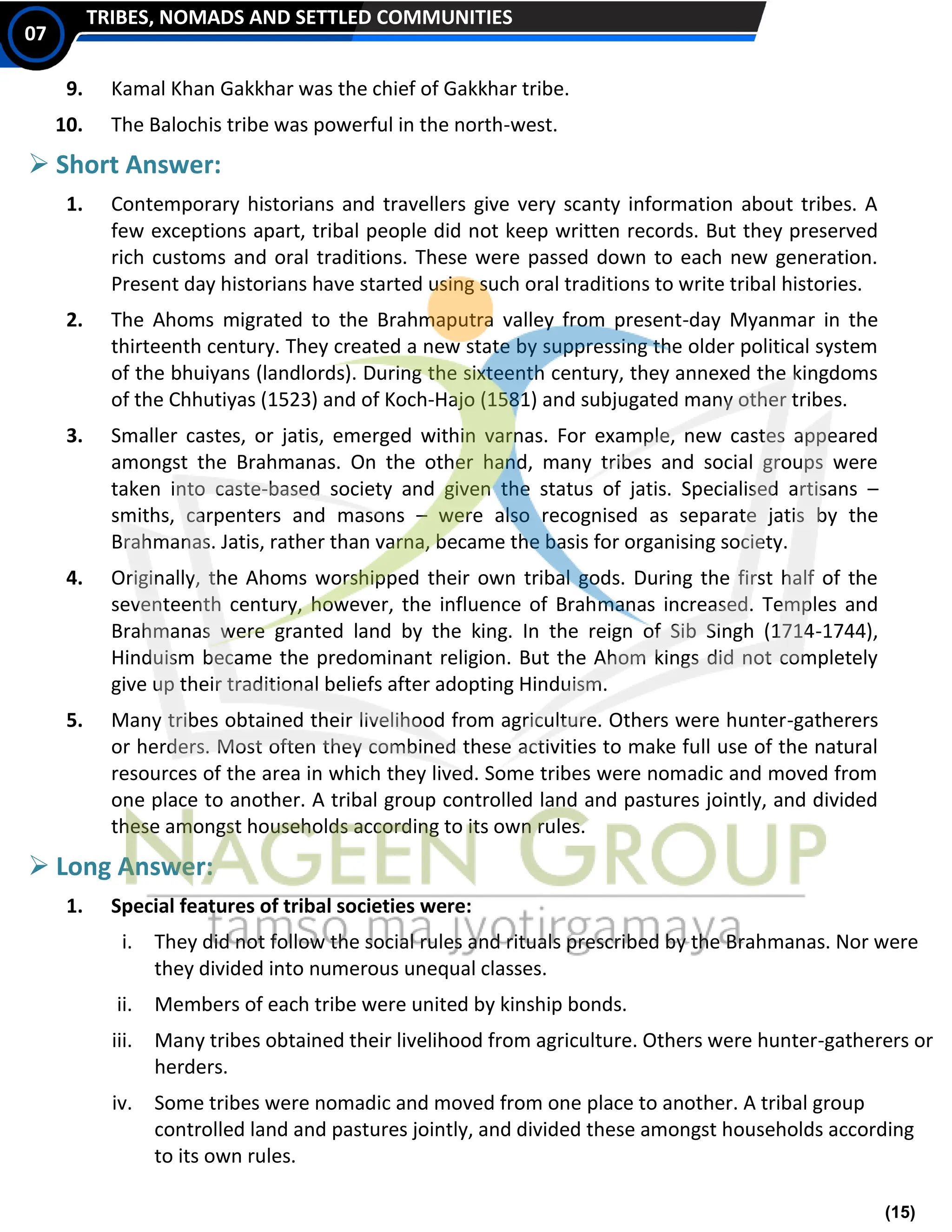 Class VII Social Science (History) Notes Chapter 5 Tribes Nomads and ...