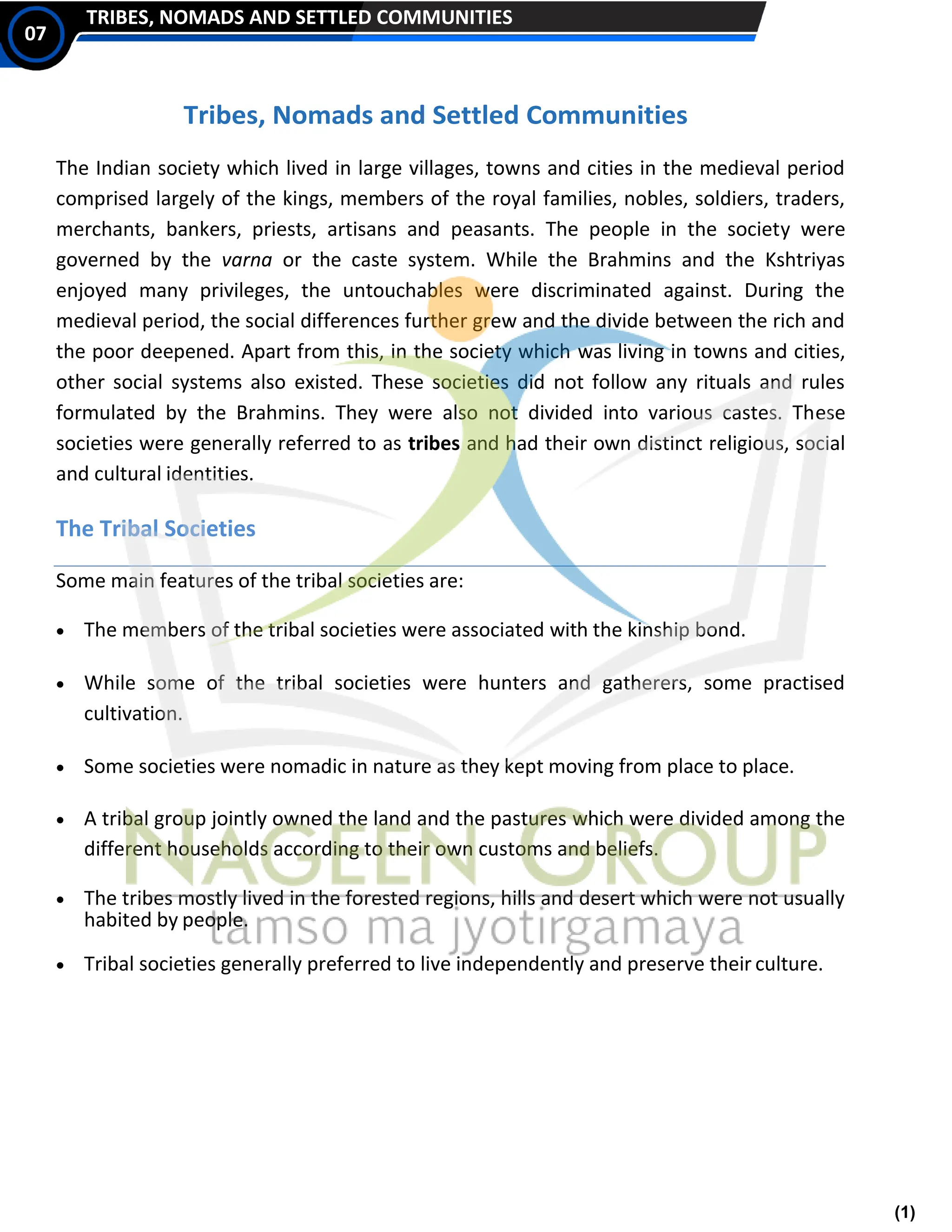 Class VII Social Science (History) Notes Chapter 5 Tribes Nomads and ...