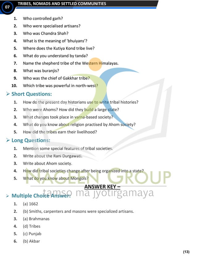 Class VII Social Science (History) Notes Chapter 5 Tribes Nomads and ...