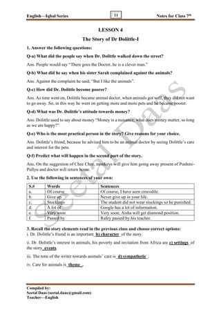 Iqbal Series English for Class 7th (solved) | PDF
