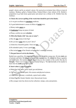 Iqbal Series English for Class 7th (solved) | PDF
