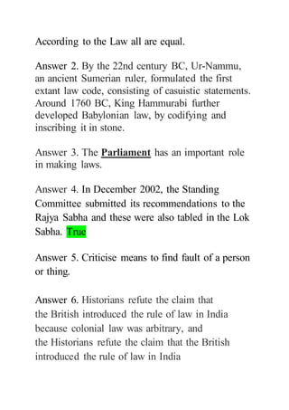 Class 8 Chapter 4 Understanding Laws civics extra questions and answers ...