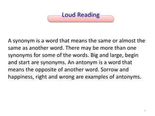 Class 8 english lesson 7 synonyms and antonyms | PPTX