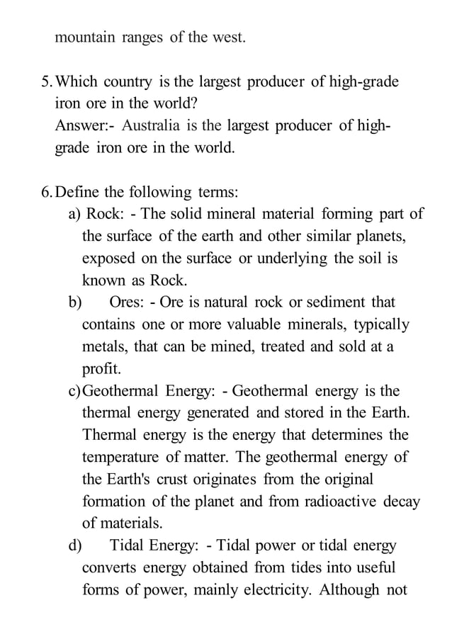 Class 8 geography chapter 3 extra question and answer | DOCX | Geology ...