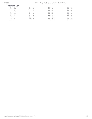 Class 8 geography chapter 4 agriculture quizizz | PDF