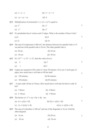 Class 8 Sample Paper SA 2 Maths database | PDF