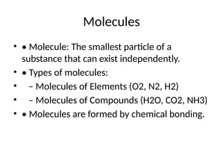 atoms AND MOLECULE CLASS 9TH NOTES PPT FOR TEACHING | PPTX