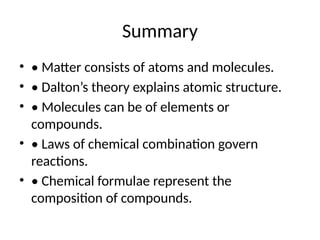 atoms AND MOLECULE CLASS 9TH NOTES PPT FOR TEACHING | PPTX