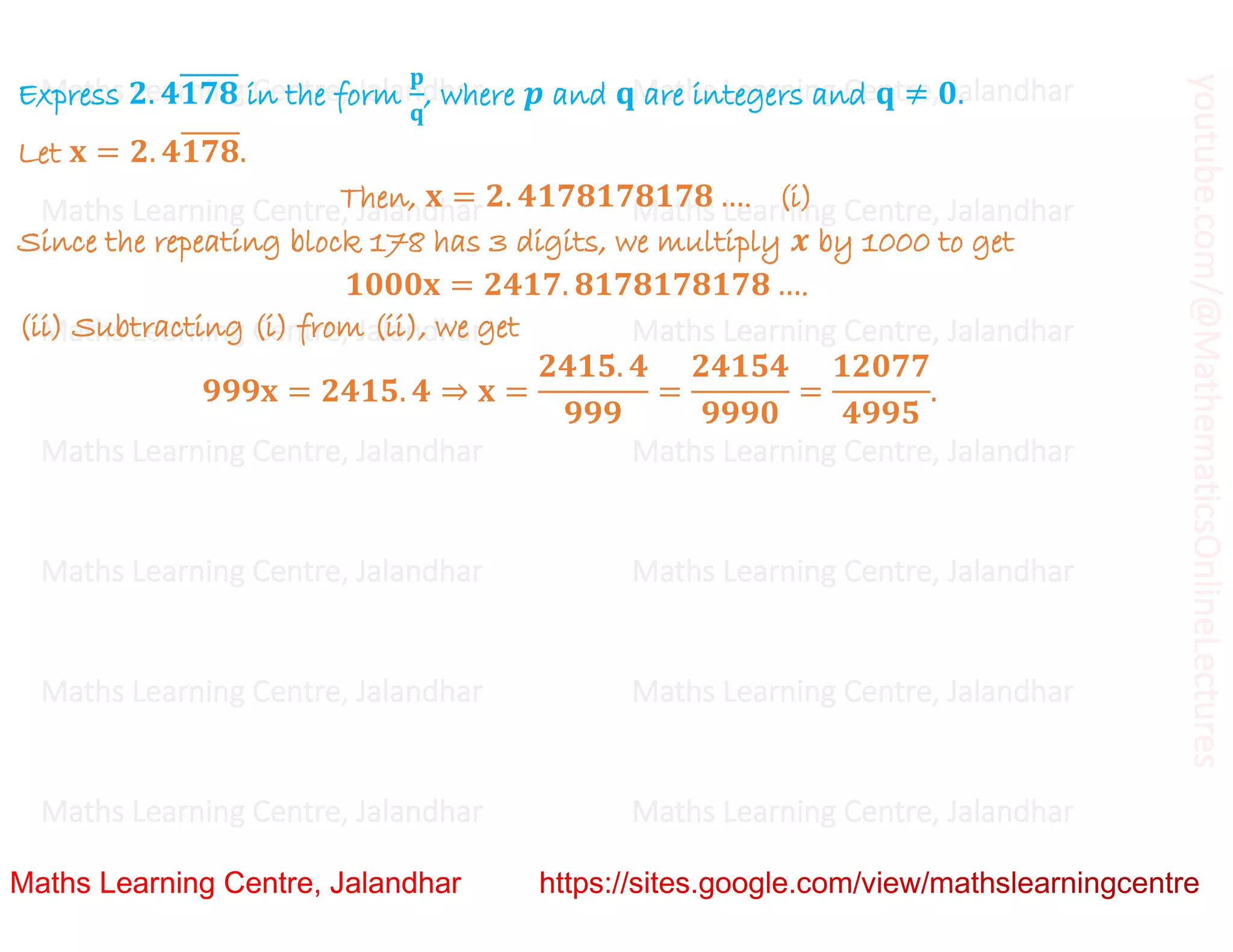 Class 9 Chapter 1 Number Systems Lecture 3 (Decimal Representation of rational numbers) | PDF