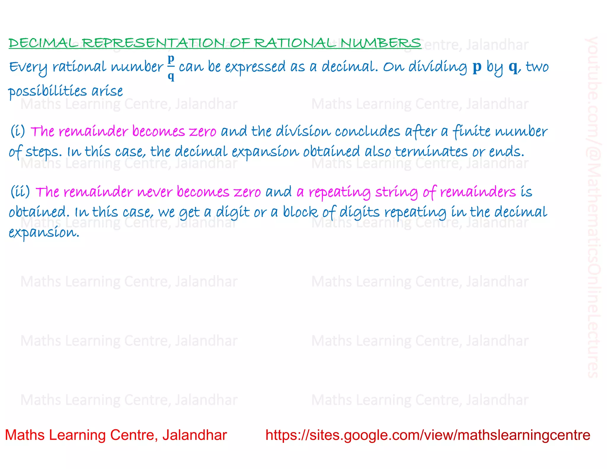 Class 9 Chapter 1 Number Systems Lecture 3 (Decimal Representation of rational numbers) | PDF