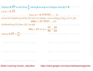 Class 9 Chapter 1 Number Systems Lecture 3 (Decimal Representation of rational numbers) | PDF