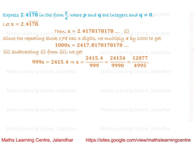 Class 9 Chapter 1 Number Systems Lecture 3 Decimal Representation Of Rational Numbers Ppt