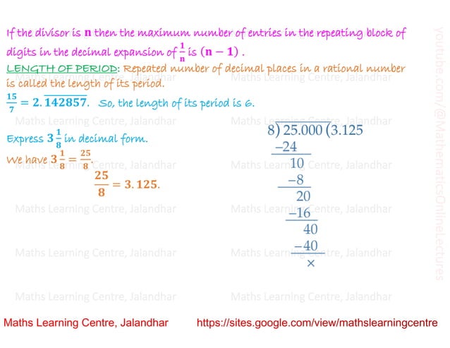 Class 9 Chapter 1 Number Systems Lecture 3 Decimal Representation Of
