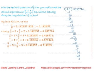Class 9 Chapter 1 Number Systems Lecture 3 (Decimal Representation of rational numbers) | PDF