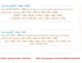 Class 9_Chapter 2_Polynomials_Lecture 6 (Quadratic trinomials or splitting the middle term) | PDF
