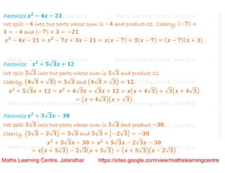 Class 9_Chapter 2_Polynomials_Lecture 6 (Quadratic trinomials or splitting the middle term) | PDF