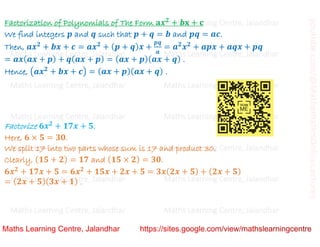 Class 9_Chapter 2_Polynomials_Lecture 6 (Quadratic trinomials or splitting the middle term) | PDF