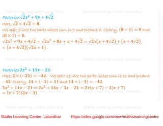 Class 9_Chapter 2_Polynomials_Lecture 6 (Quadratic trinomials or splitting the middle term) | PDF