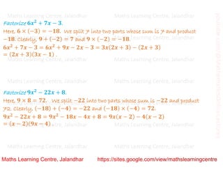Class 9_Chapter 2_Polynomials_Lecture 6 (Quadratic trinomials or splitting the middle term) | PDF