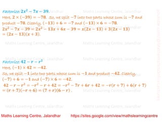 Class 9_Chapter 2_Polynomials_Lecture 6 (Quadratic trinomials or splitting the middle term) | PDF