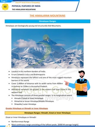 Class 9 Geography Chapter Wise Topic Wise Notes Chapter 2 Physical ...