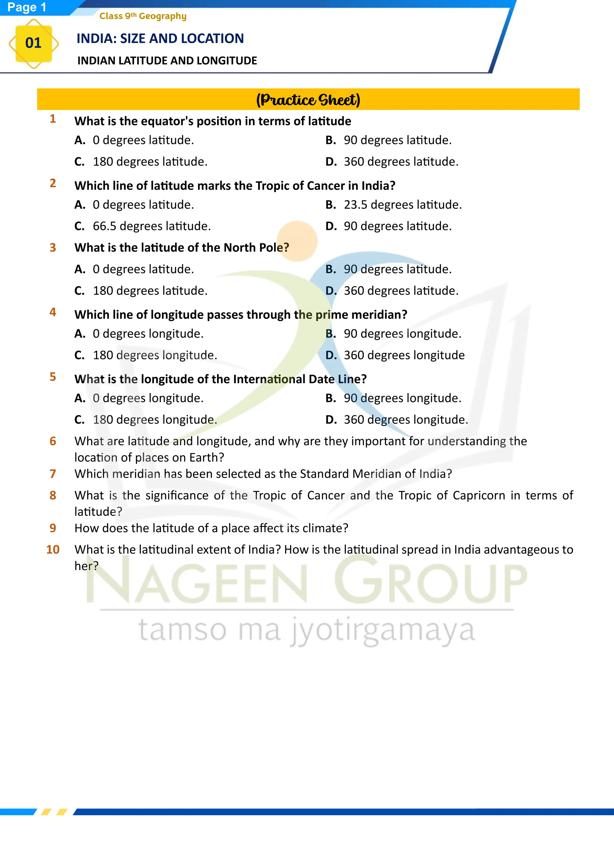 Class 9 Geography Chapter Wise Topic Wise Notes Chapter 1 India Size ...