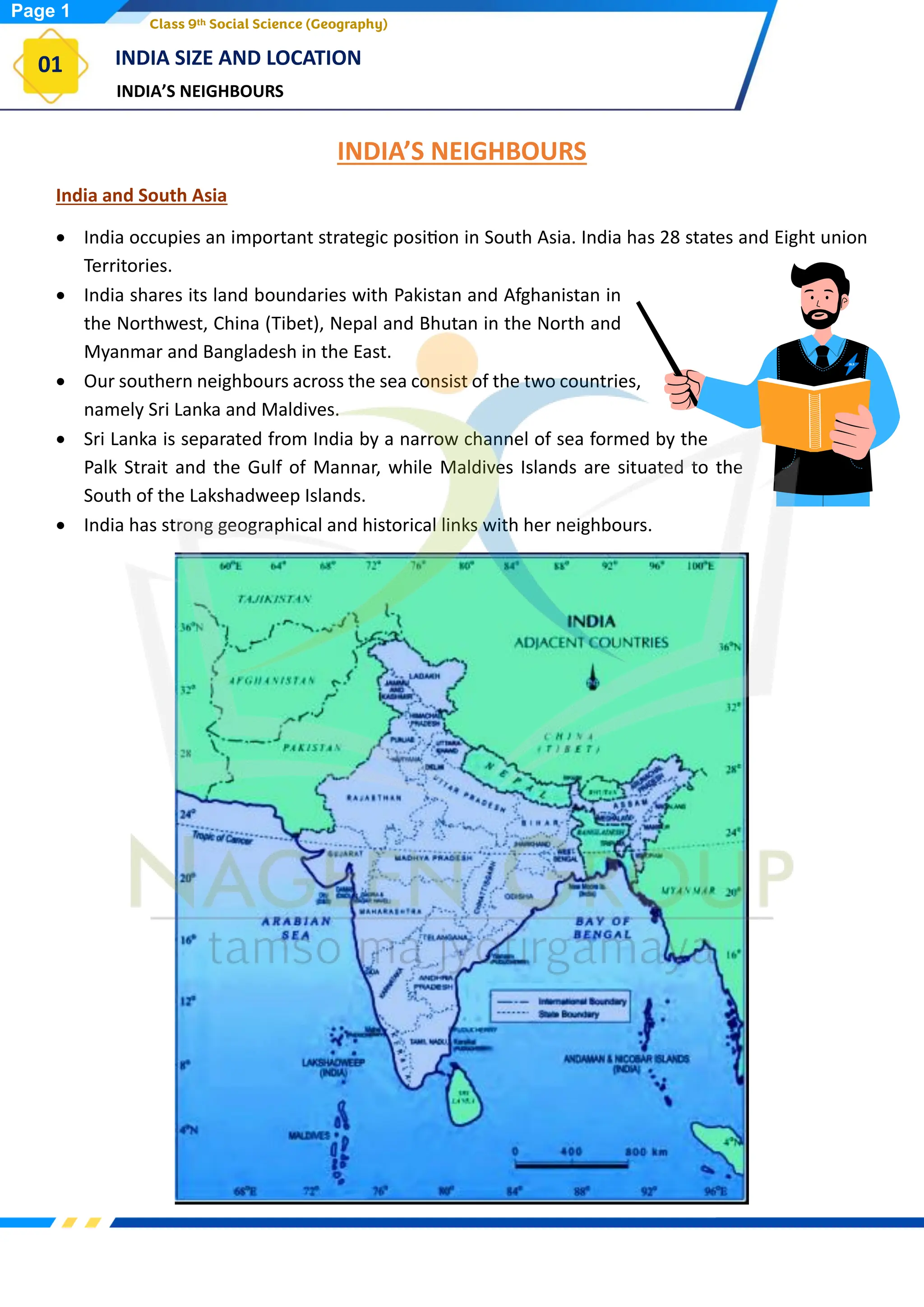 Class 9 Geography Chapter Wise Topic Wise Notes Chapter 1 India Size ...