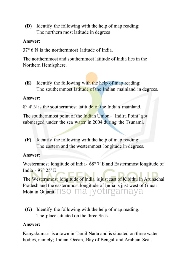 Class 9 Geography Chapter Wise Topic Wise Notes Chapter 1 India Size ...