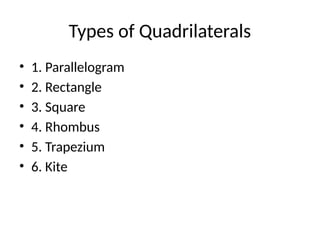 Quadrilateral property for basic maths class 7-10 | PPT