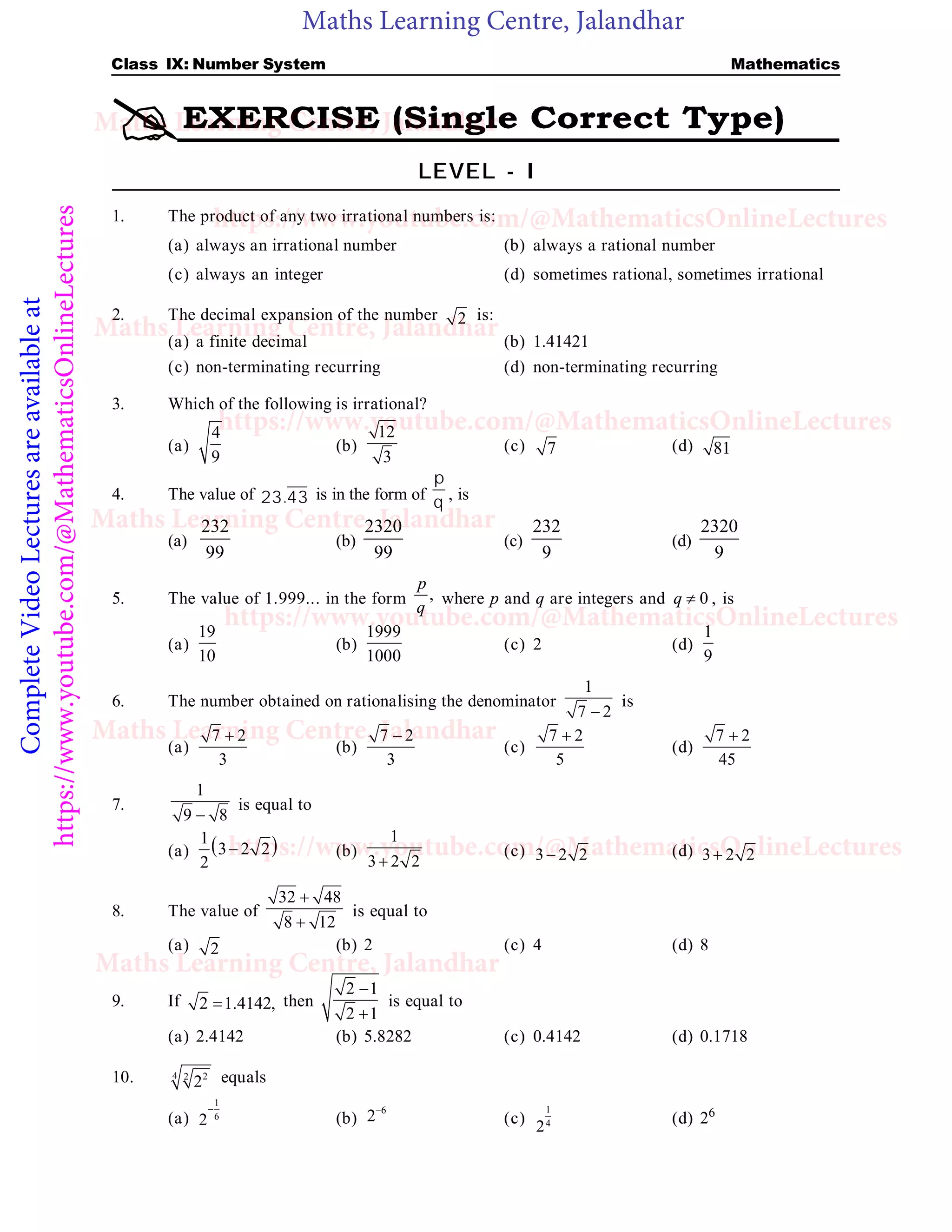#Class 9 #MCQ #Chapter_1 #Number_Systems.pdf