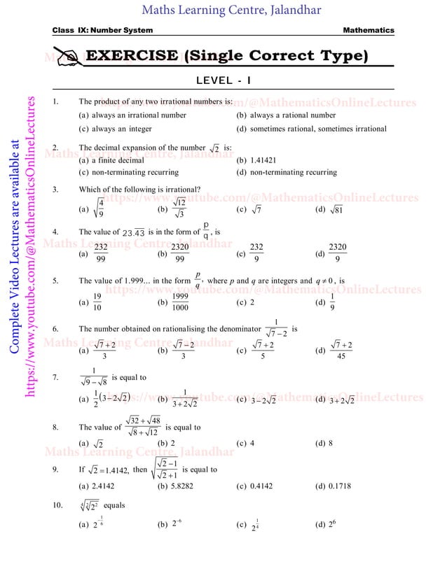 #Class 9 #MCQ #Chapter_1 #Number_Systems.pdf