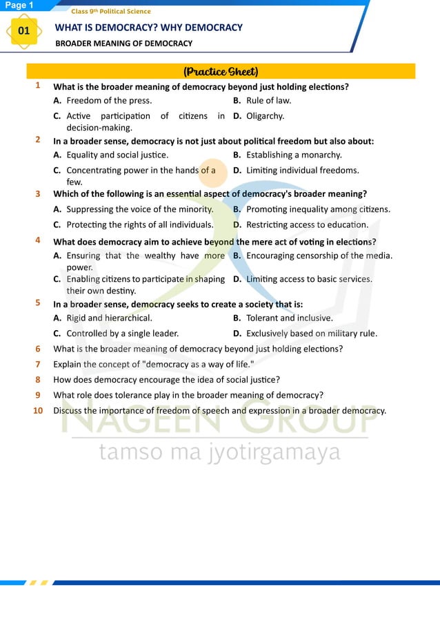 Class 9 Political Science Chapter Wise Topic Wise Notes Chapter 1 What ...