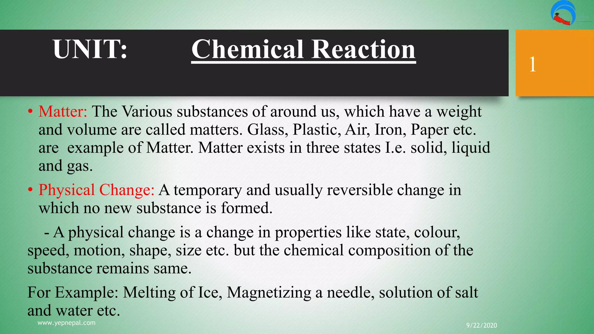 Chemical Reaction - Science (Grade - 9) | PPTX