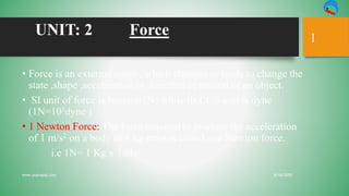 Force-Unit 2 (Class 9 science) | PPTX