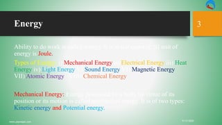 Work, Energy and Power - Unit 4 - Science (Class 9) | PPTX